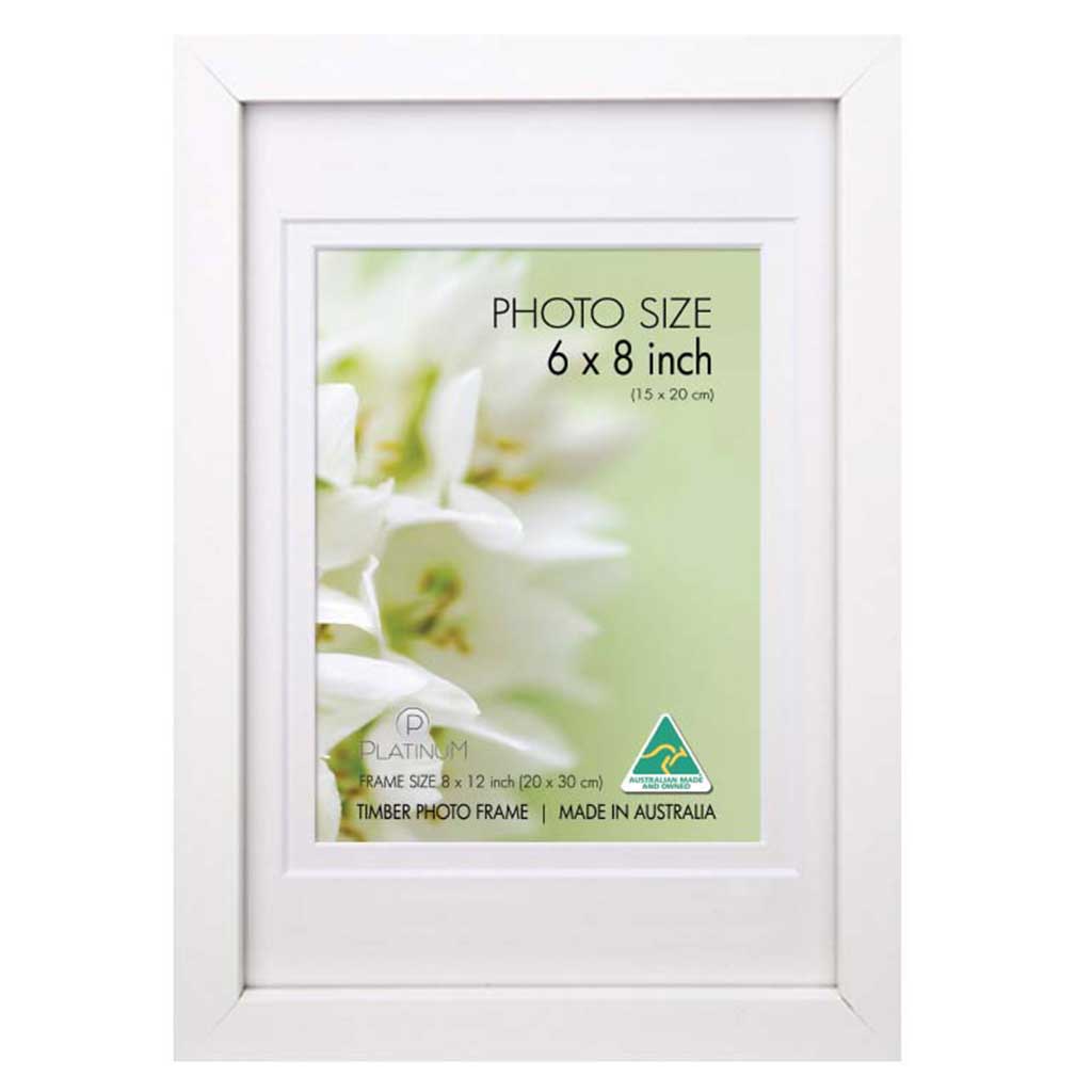 Essentials timber photo frame White 8×12″ matted to 6×8″ – Platinum Sales